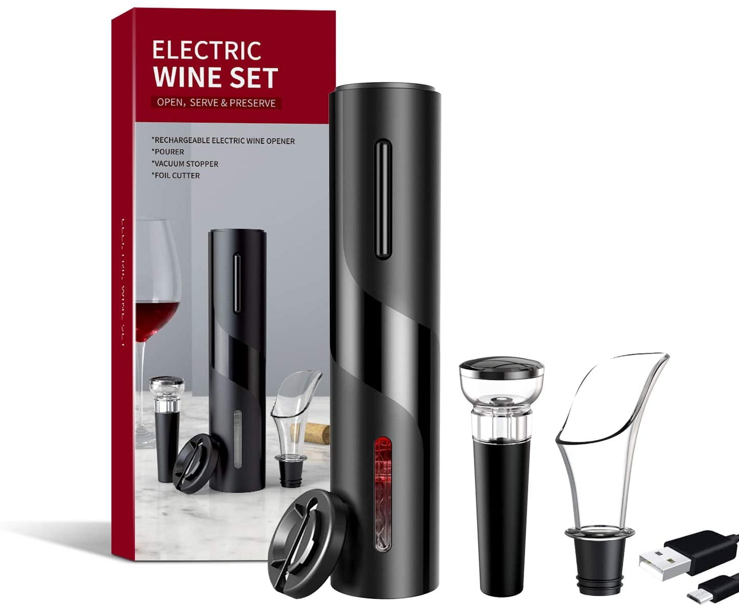 Electric Wine Opener, with Foil Cutter, Vacuum Stopper and Wine Aerator ...