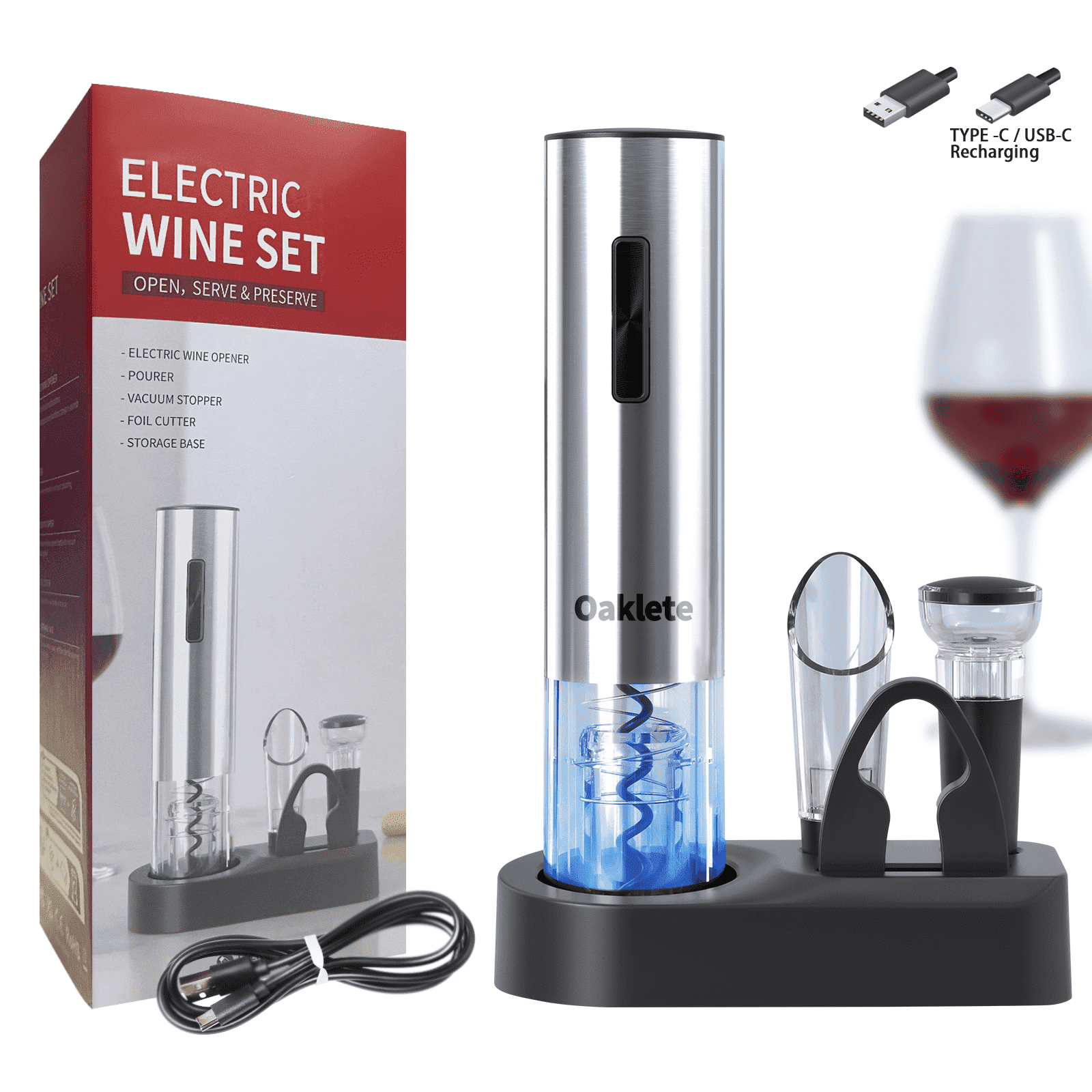 Electric Wine Opener Set 6-in-1 Electric Wine Bottle Openers with ...