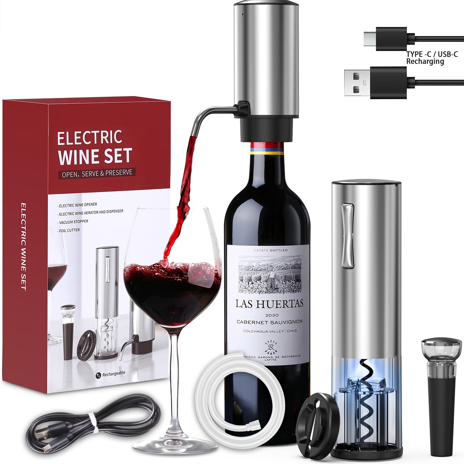 Electric Wine Opener Set - Automatic Rechargeable Corkscrew For Wine ...