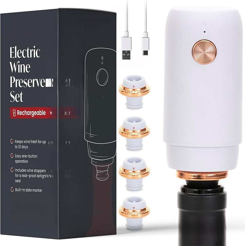 Electric Wine Preserver - Rechargeable Vacuum Saver With Airtight Seal ...
