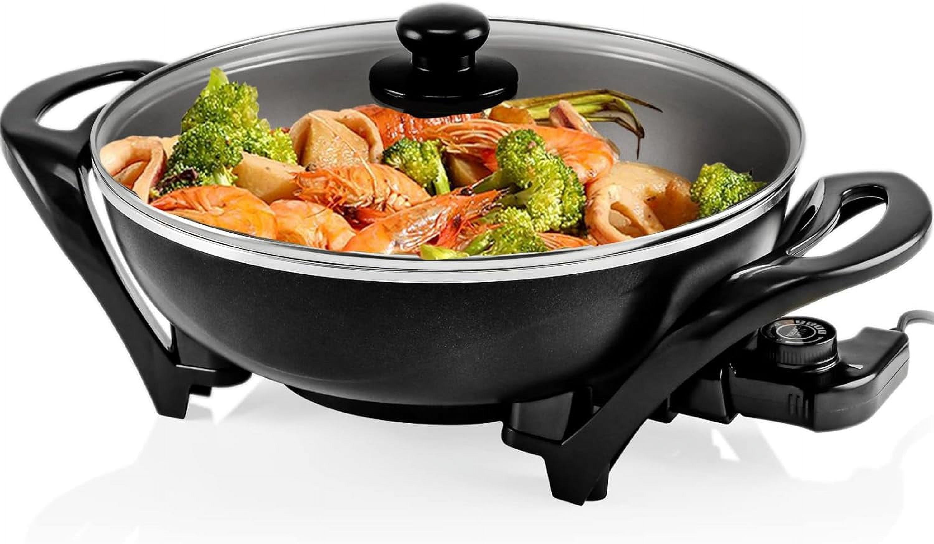 Electric Wok With Lid Nonstick - Electric Skillet Serves For 6 People ...