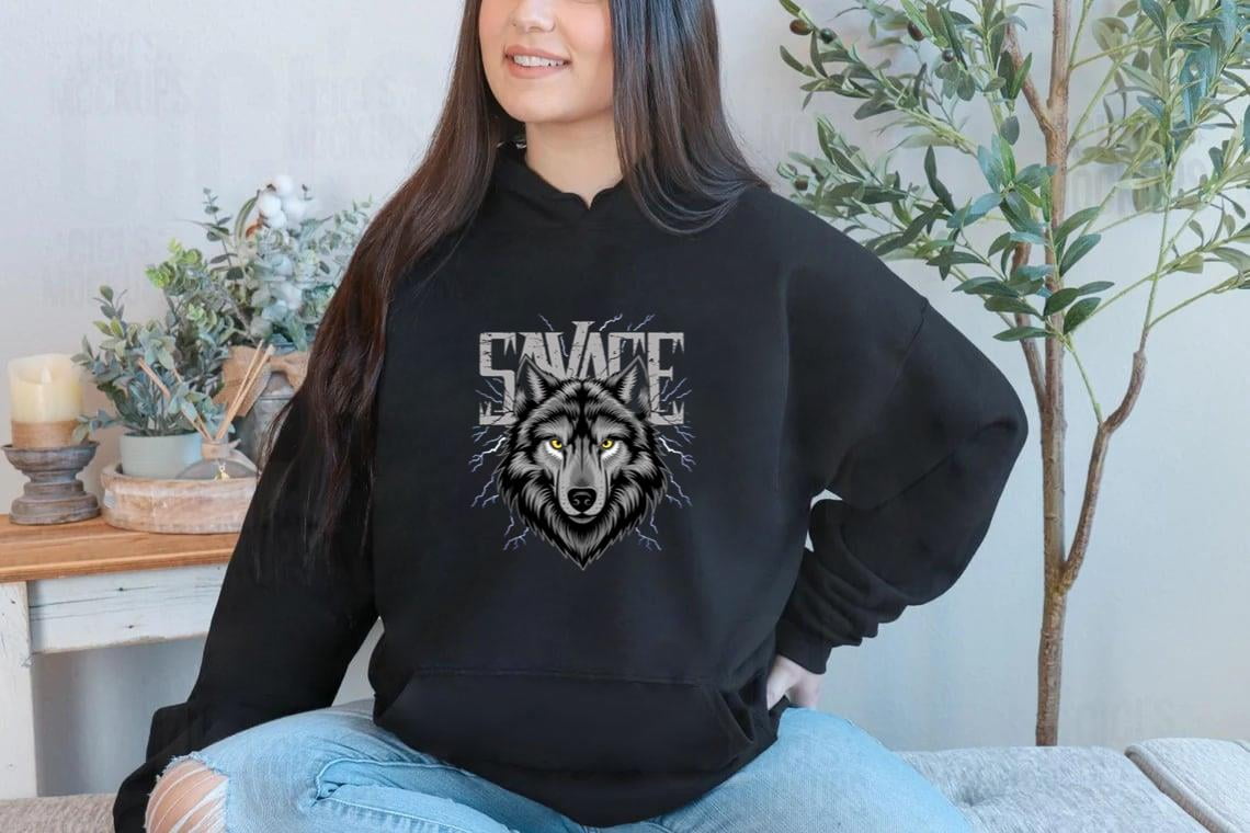 Electric Wolf Hoodie Fierce Animal Graphic with Power Surge, for men ...