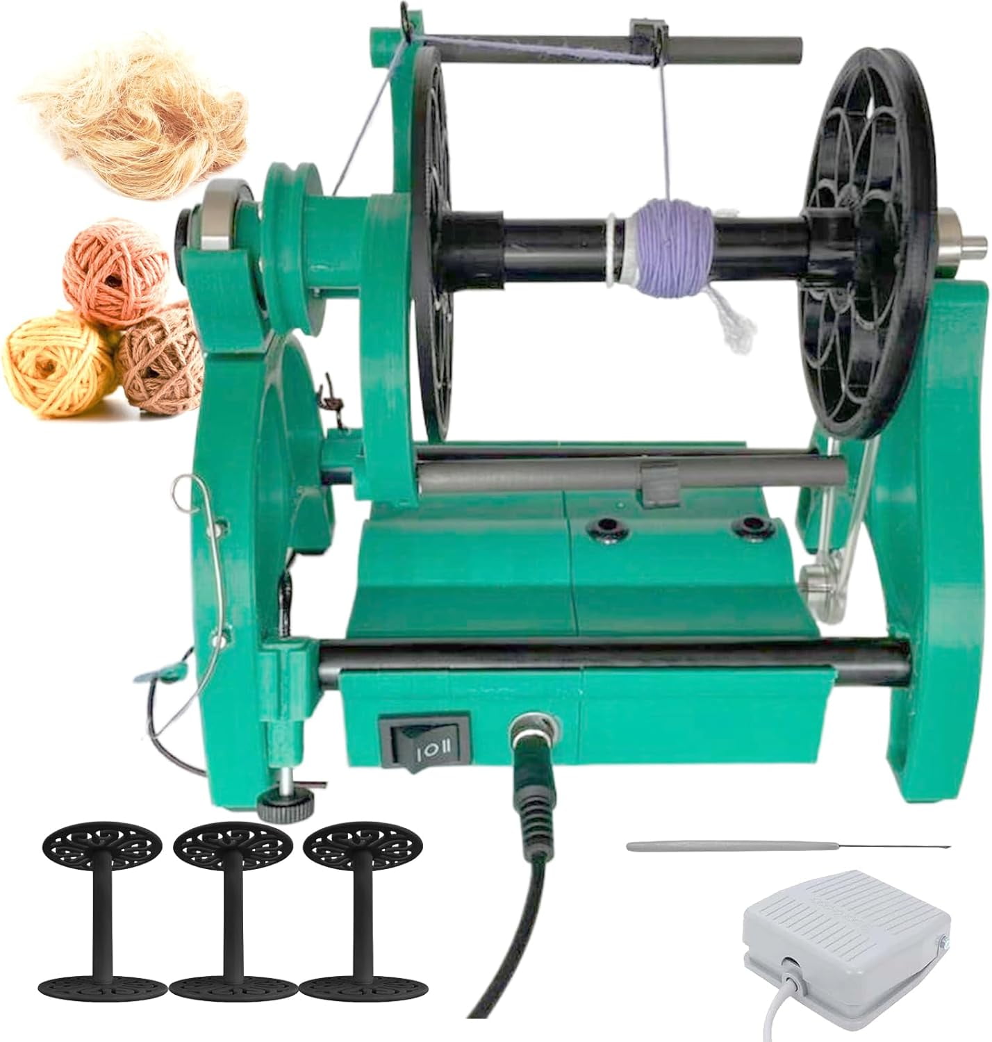 Electric Yarn Spinner Kit with Foot Controller & 3 Bobbins, Small Yarn ...