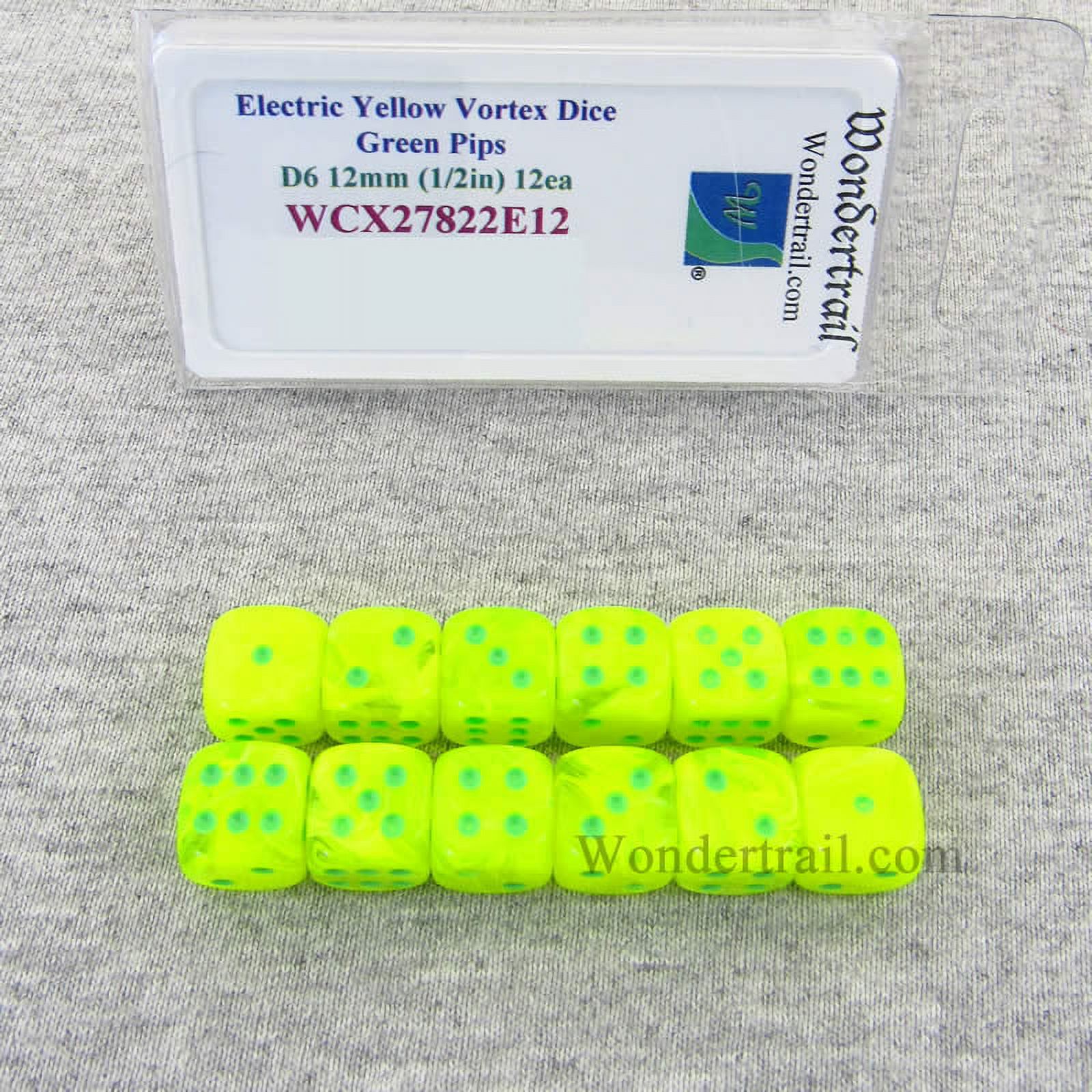 Electric Yellow Vortex Dice with Green Colored Pips 12mm (1/2in) D6 ...