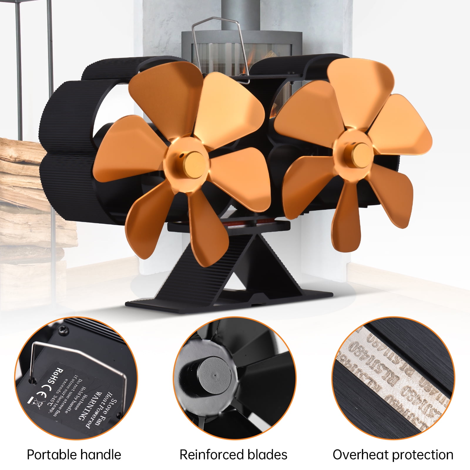 Electric fan,Heat Fan 6 Dual Powered Handle Heat Stove Fan Dual Head ...