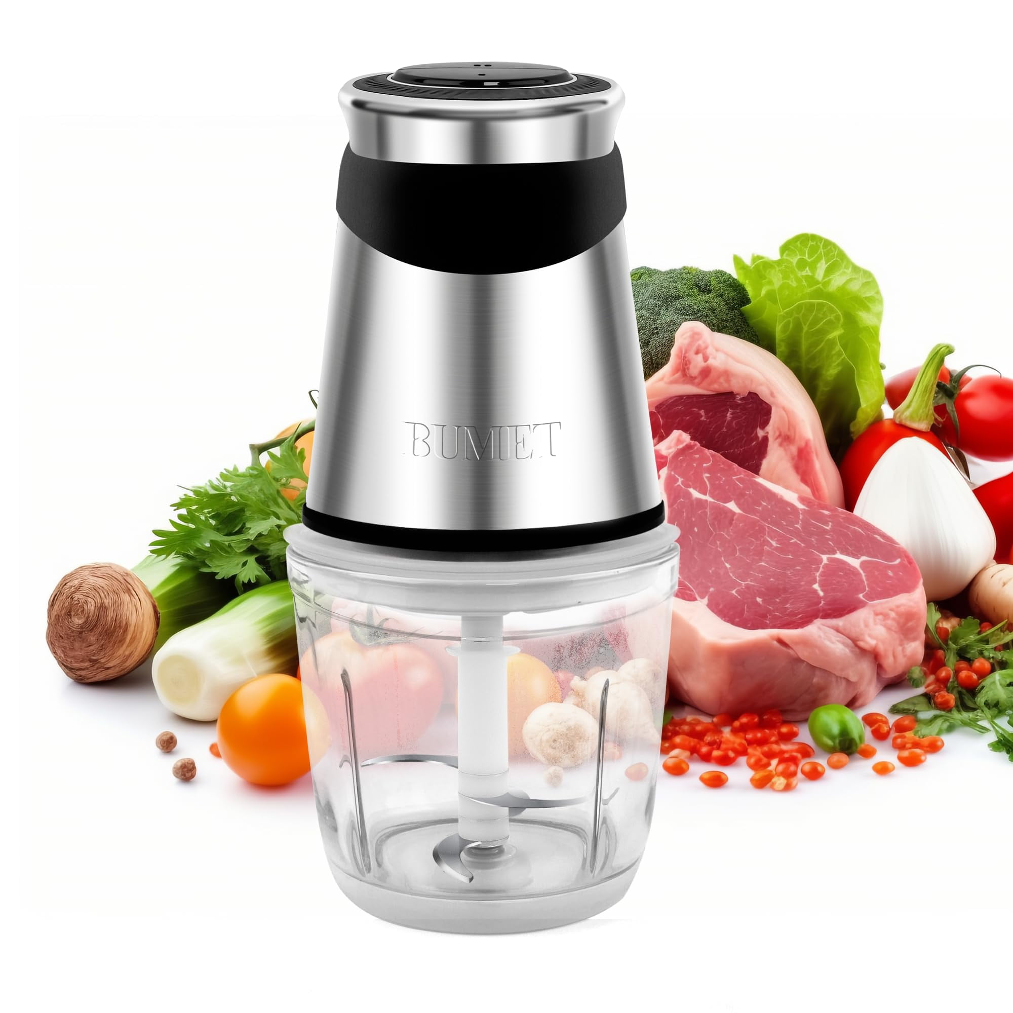 Electric food processor vegetable chopper 500W one 2.5cup bowl one bi ...
