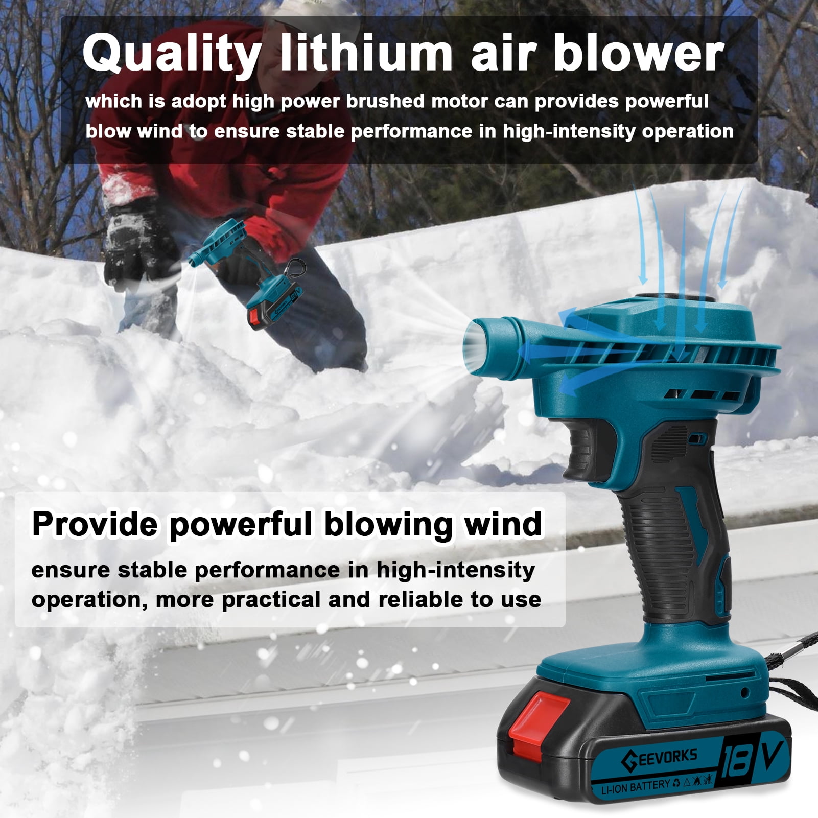Electric portable blower,Handheld Battery Brushed Motor Blower Snow ...
