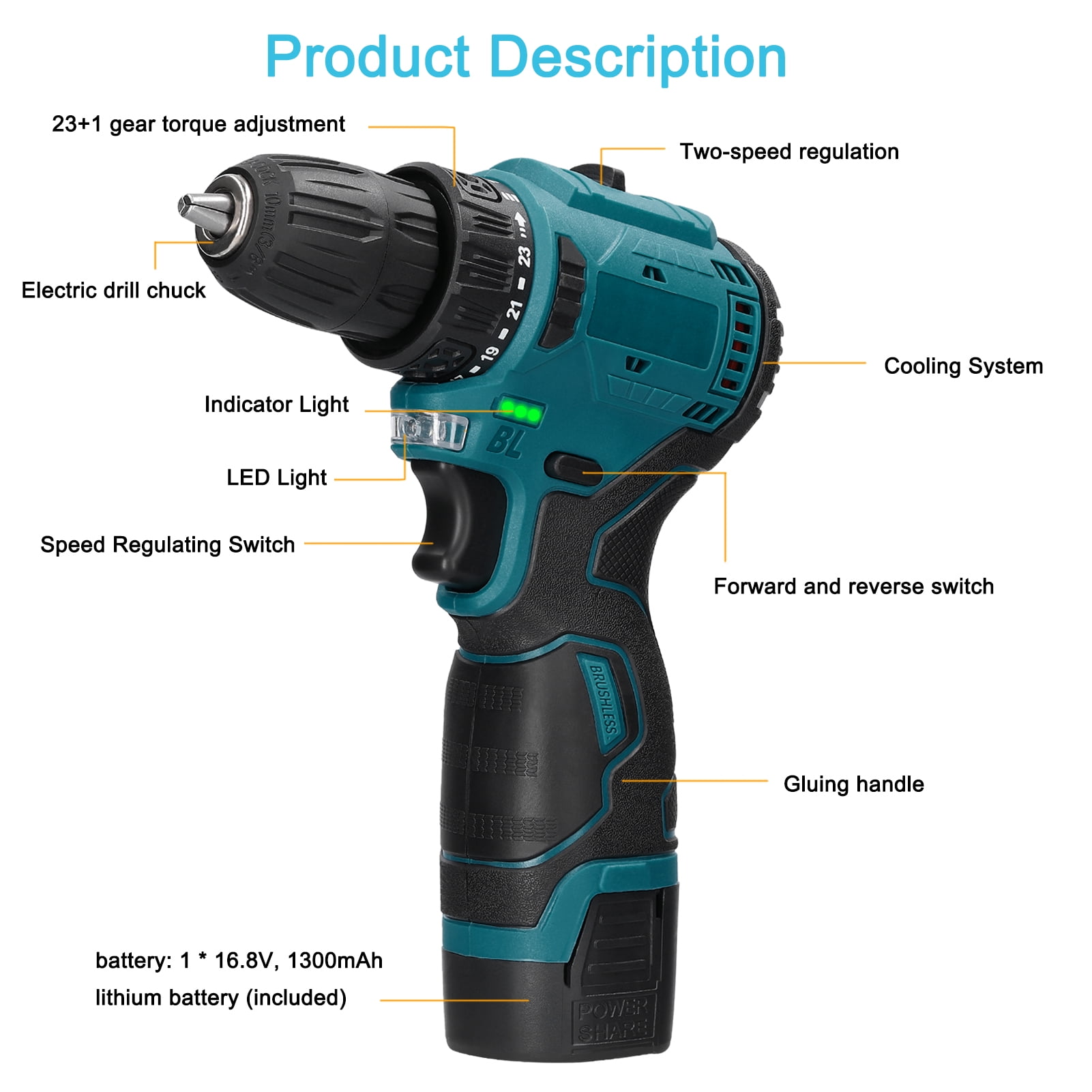 Electric screwdriver,16.8v Driver Drill Rotation Adjustment Drill ...