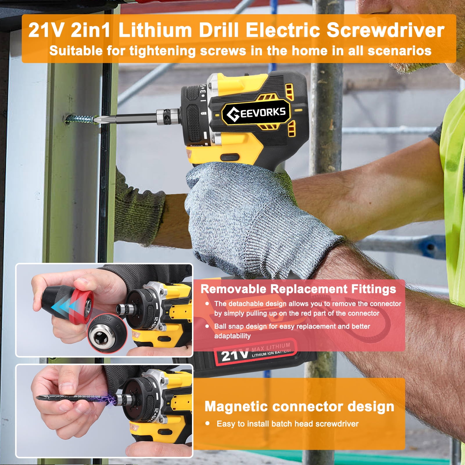 Electric screwdriver,2in1 Drill Driver Appliances Furniture Drill 21v ...