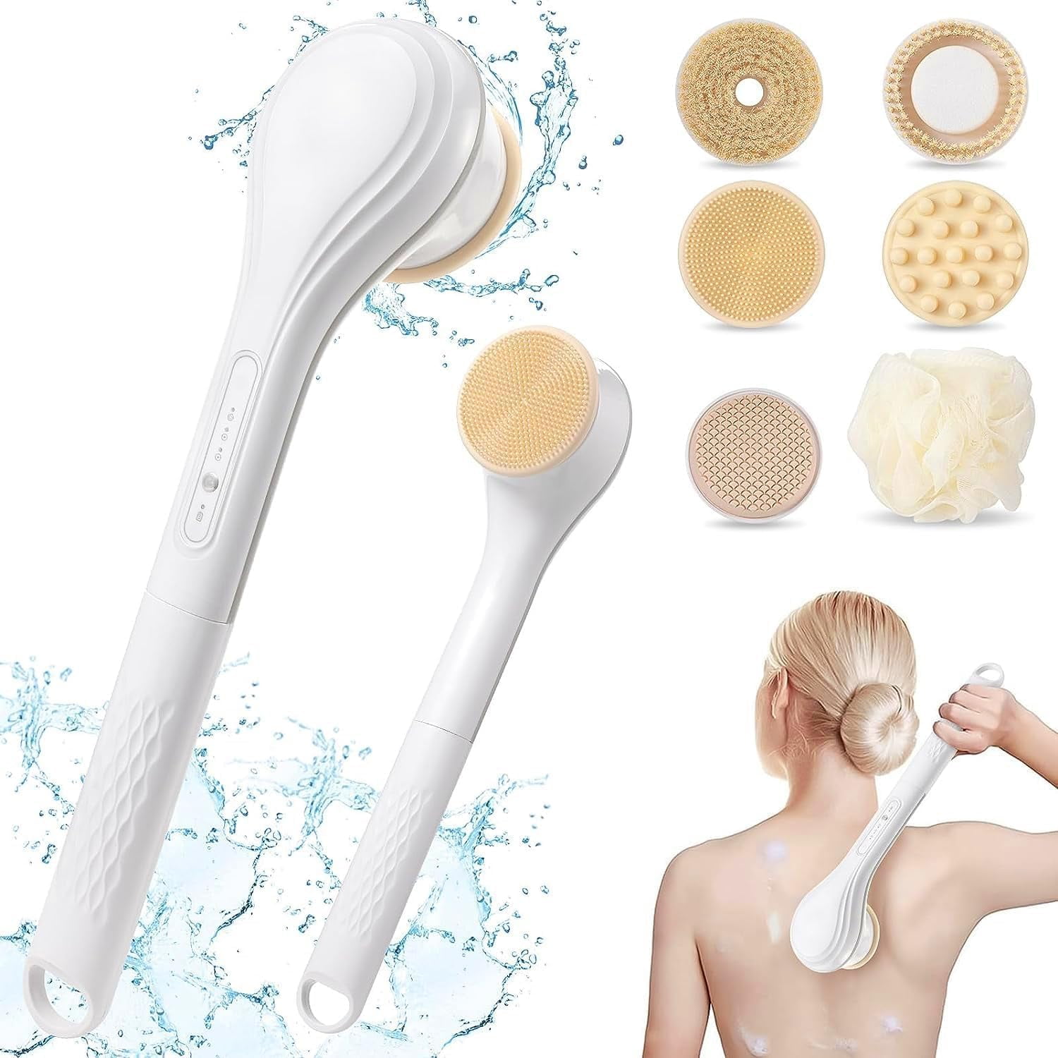 Electric shower brush, rechargeable, back-mounted scrub brush, shower ...