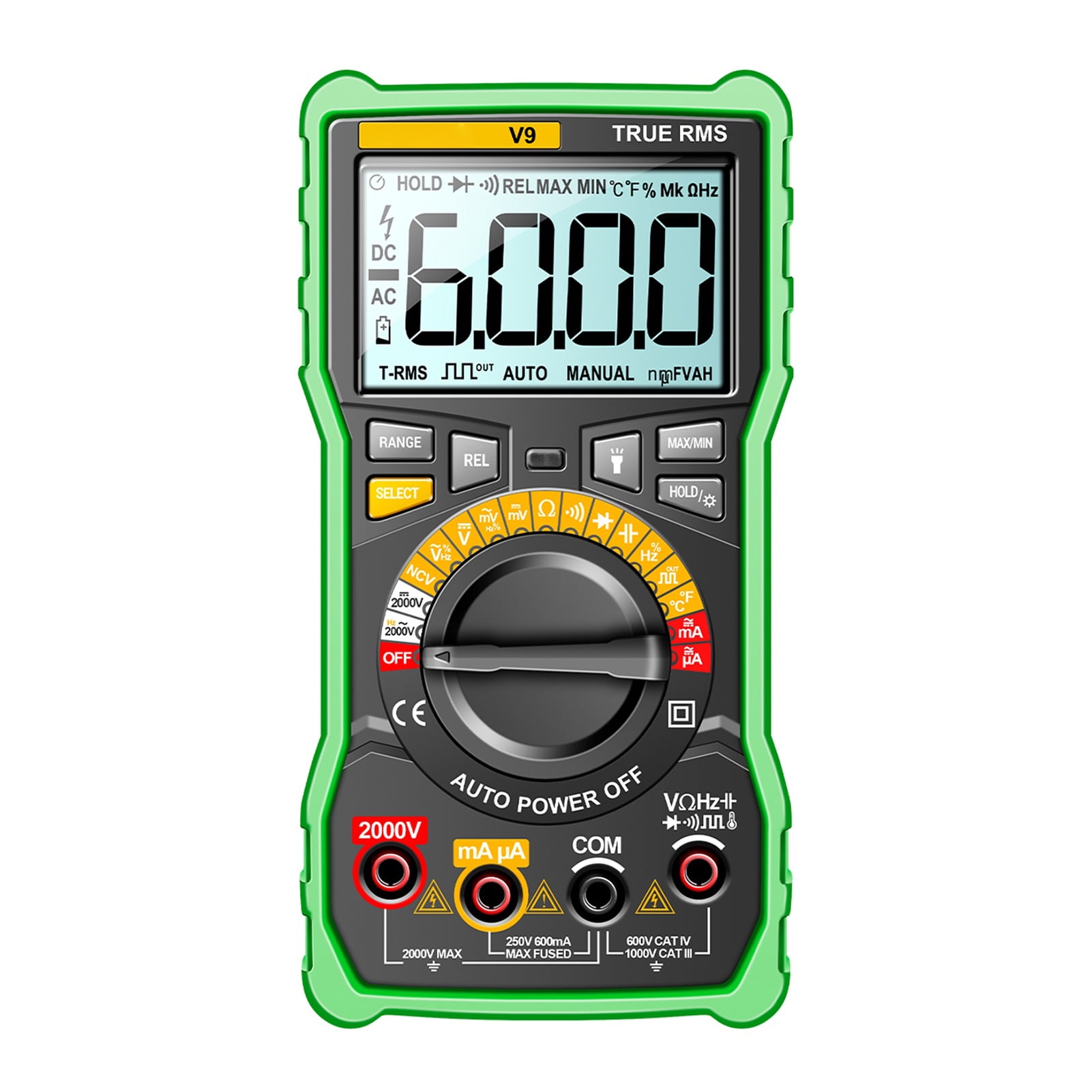 Electrical V9 Smart Professional Digital Multimeter 6000 Counts 2000V ...