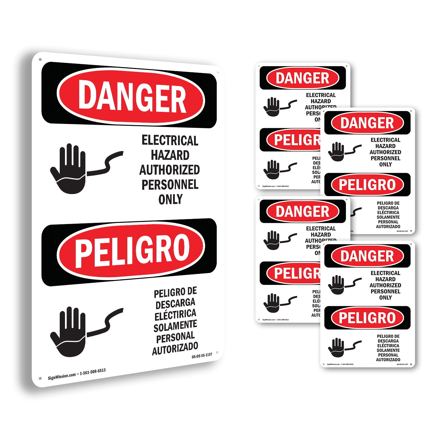 Electrical Hazard Authorized Only Bilingual OSHA Danger Rigid Plastic ...