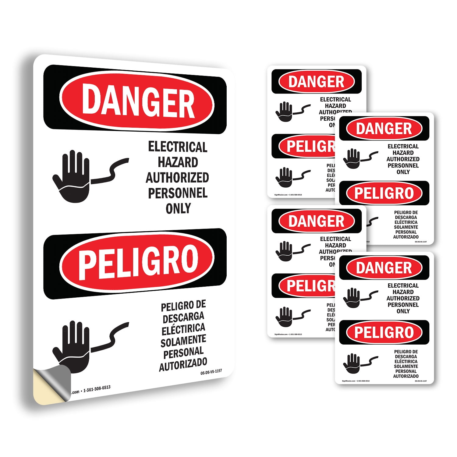 Electrical Hazard Authorized Only Bilingual OSHA Danger Vinyl Decal ...