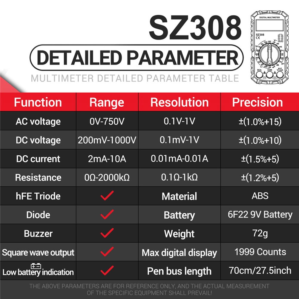 Electrical Multimeter Sz308 Tester Digital Multimeter Professional Tool ...