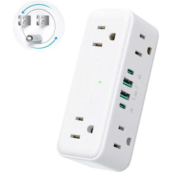 Electrical Outlet Extender, 6 AC Outlet Splitter with 360? Rotating ...