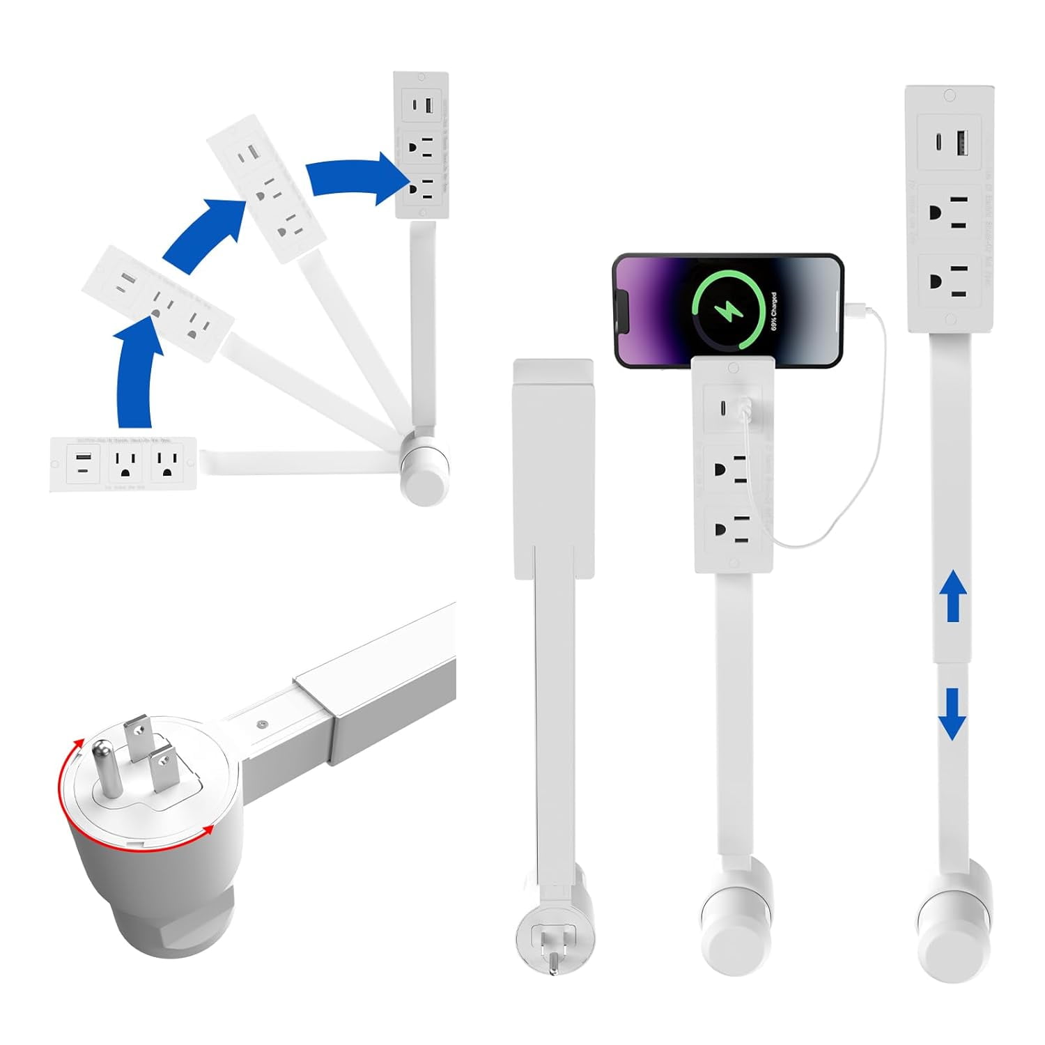 Electrical Outlet Extender Stick Features USB-A, USB-C, and 2 Ac ...