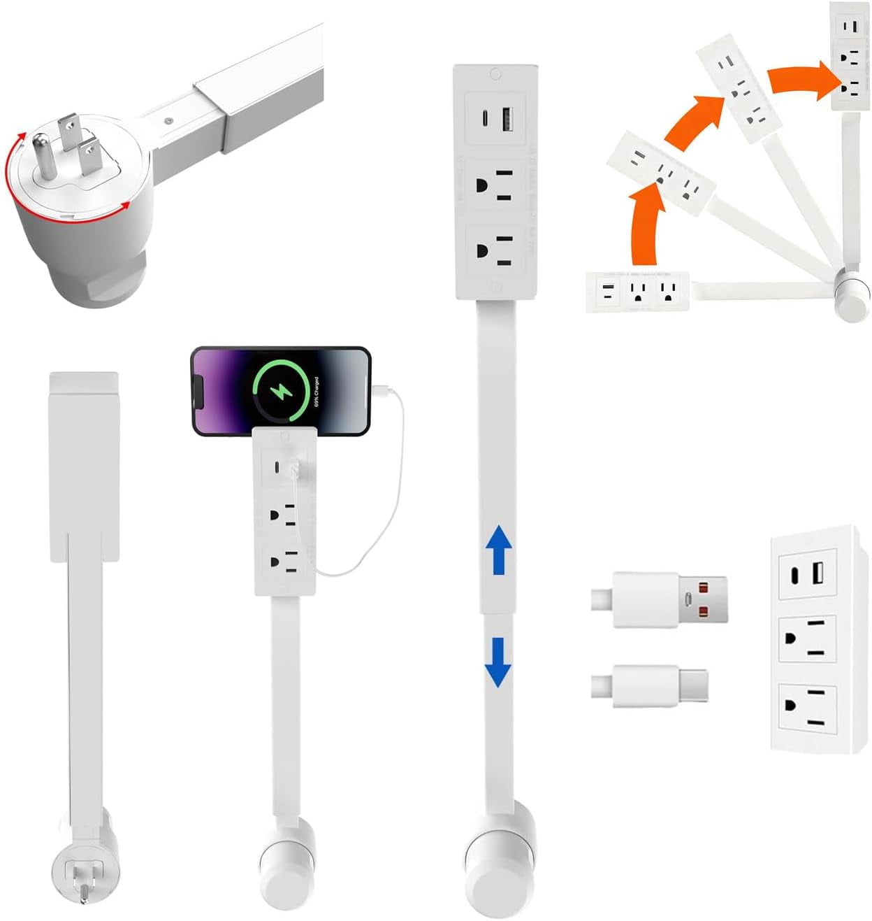 Electrical Outlet Extender with USB-A,USB-C and 2 AC,Power Socket ...