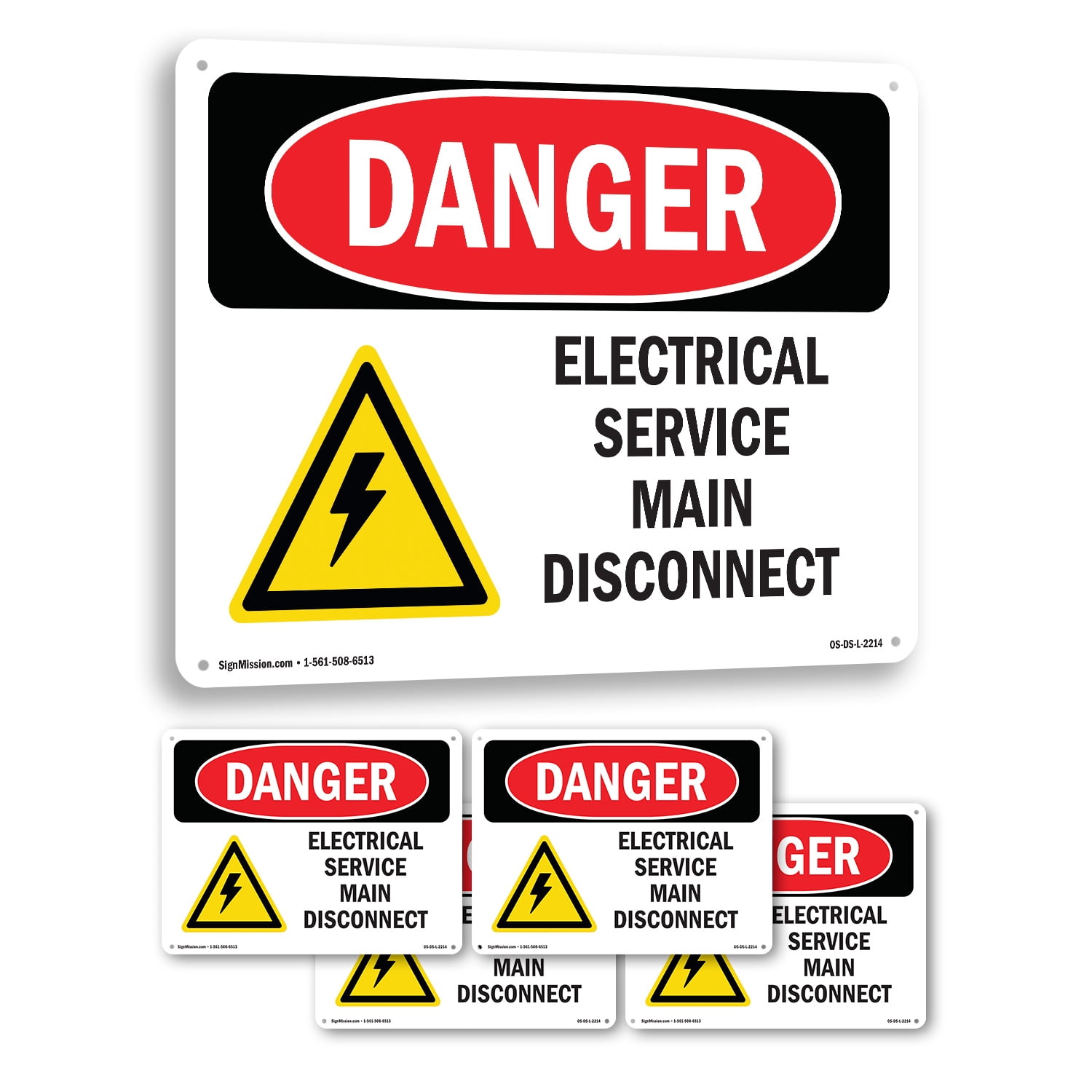 Electrical Service Main Disconnect OSHA Danger Rigid Plastic Sign 10 ...