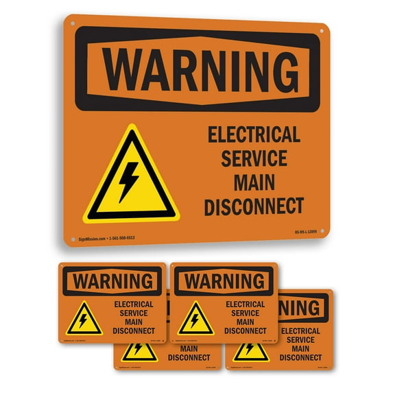 Electrical Service Main Disconnect With Symbol OSHA WARNING Aluminum ...