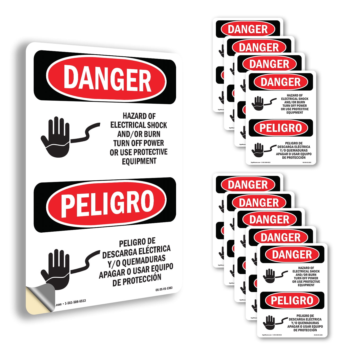 Electrical Shock Burn Off Power Bilingual OSHA Danger Vinyl Decal Label ...