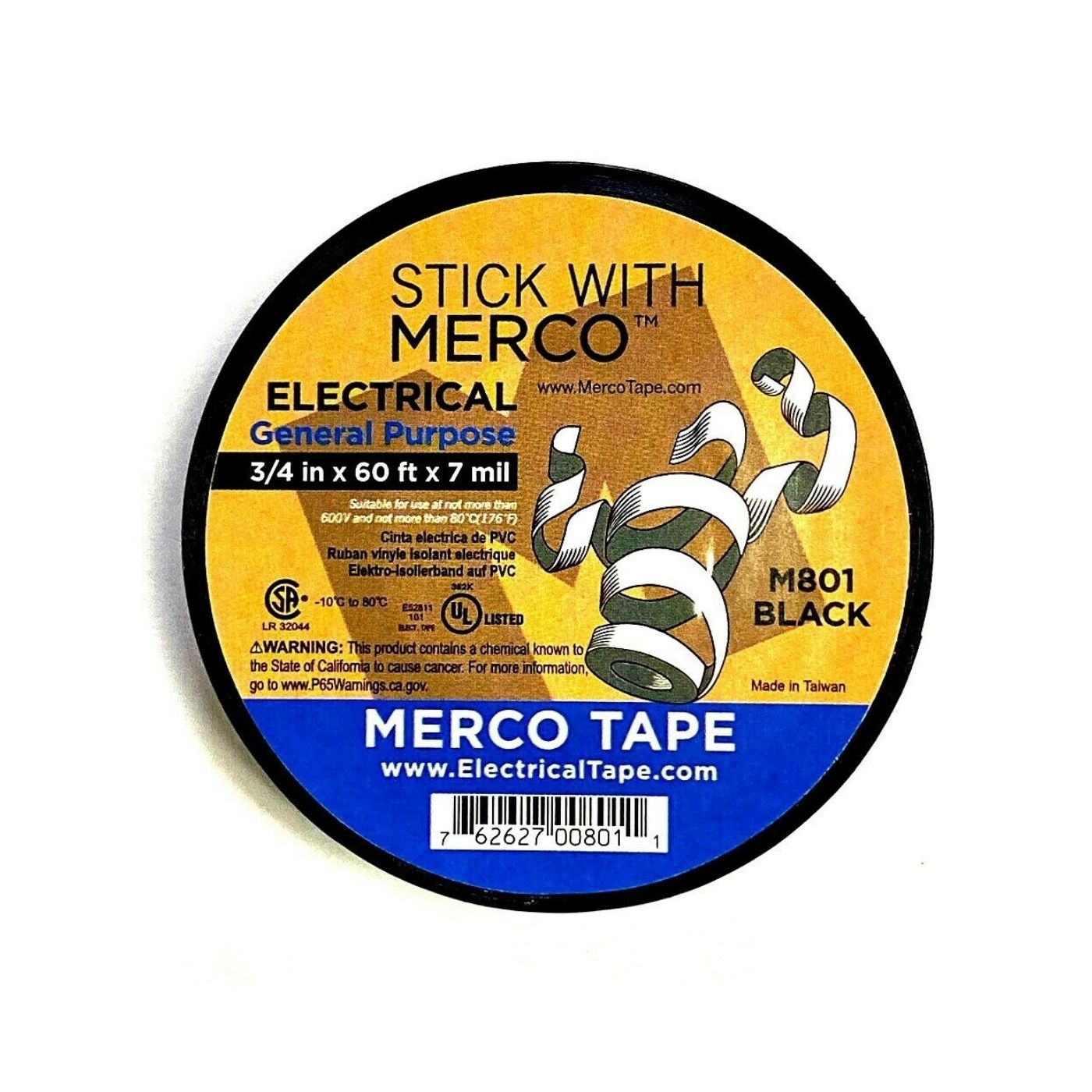 Electrical Tape - Merco M801 General Purpose - 3/4in x 60ft - U/L and ...