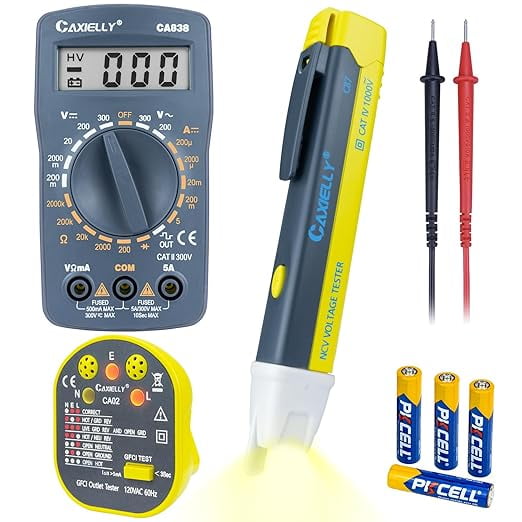 Electrical Test Kit with CAXIELLY Digital Multimeter Tester 2000 Count ...