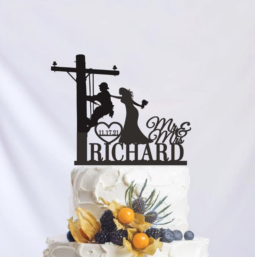 Electrician Cake Topper, Builder Cake Topper, Bride and Groom Wedding ...