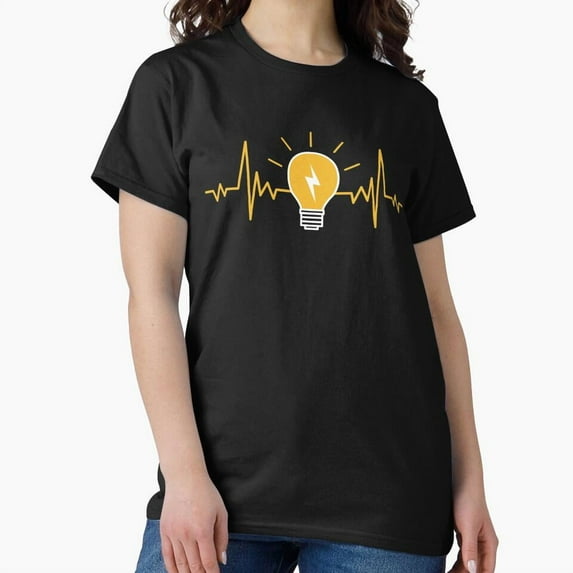 Electrician Heart Beat Light Bulb Funny Job Title Design H12361 T-Shirt ...