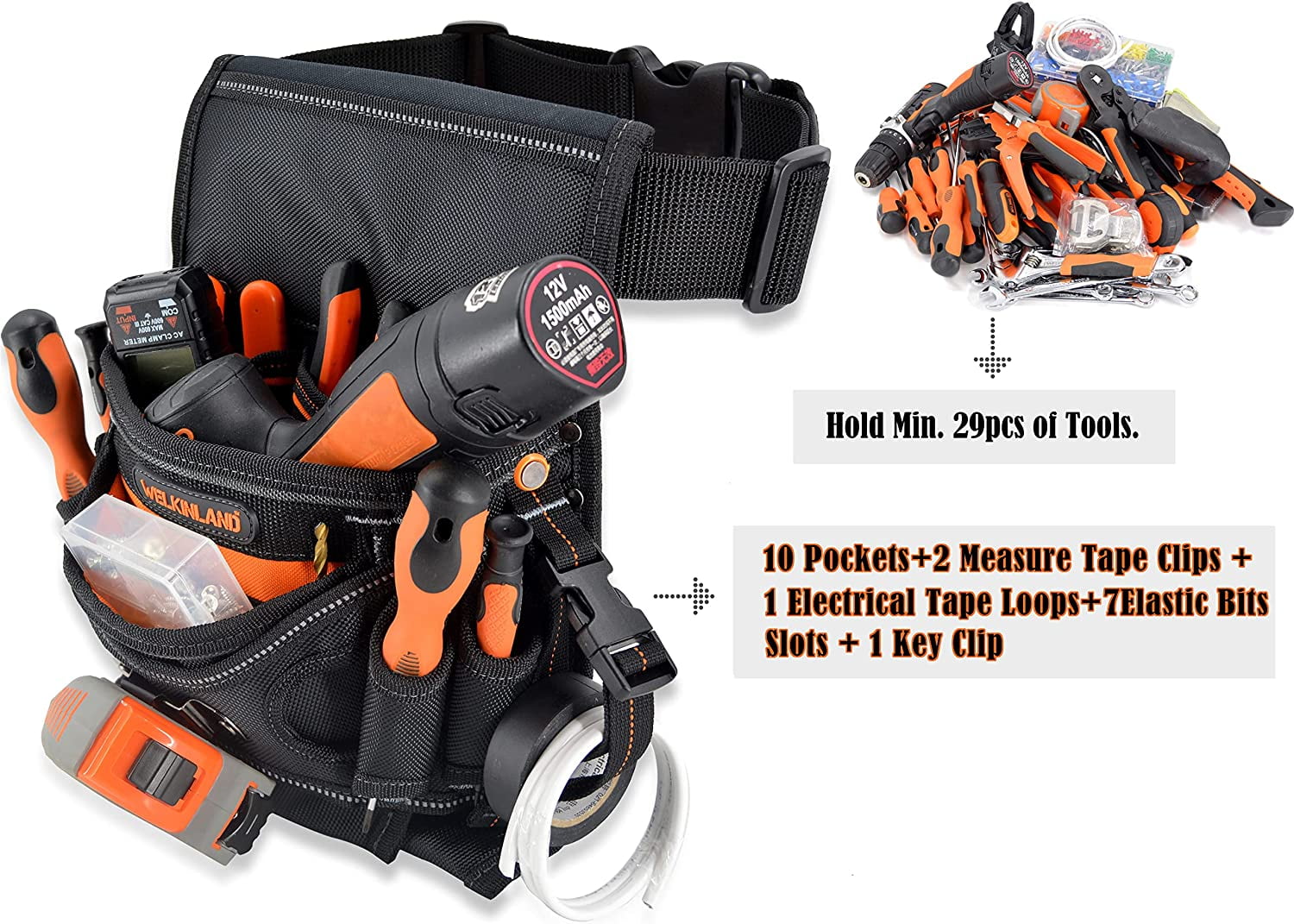 Electrician Tool Pouch with Belt Clip, 10-Pocket Tool Bag for ...