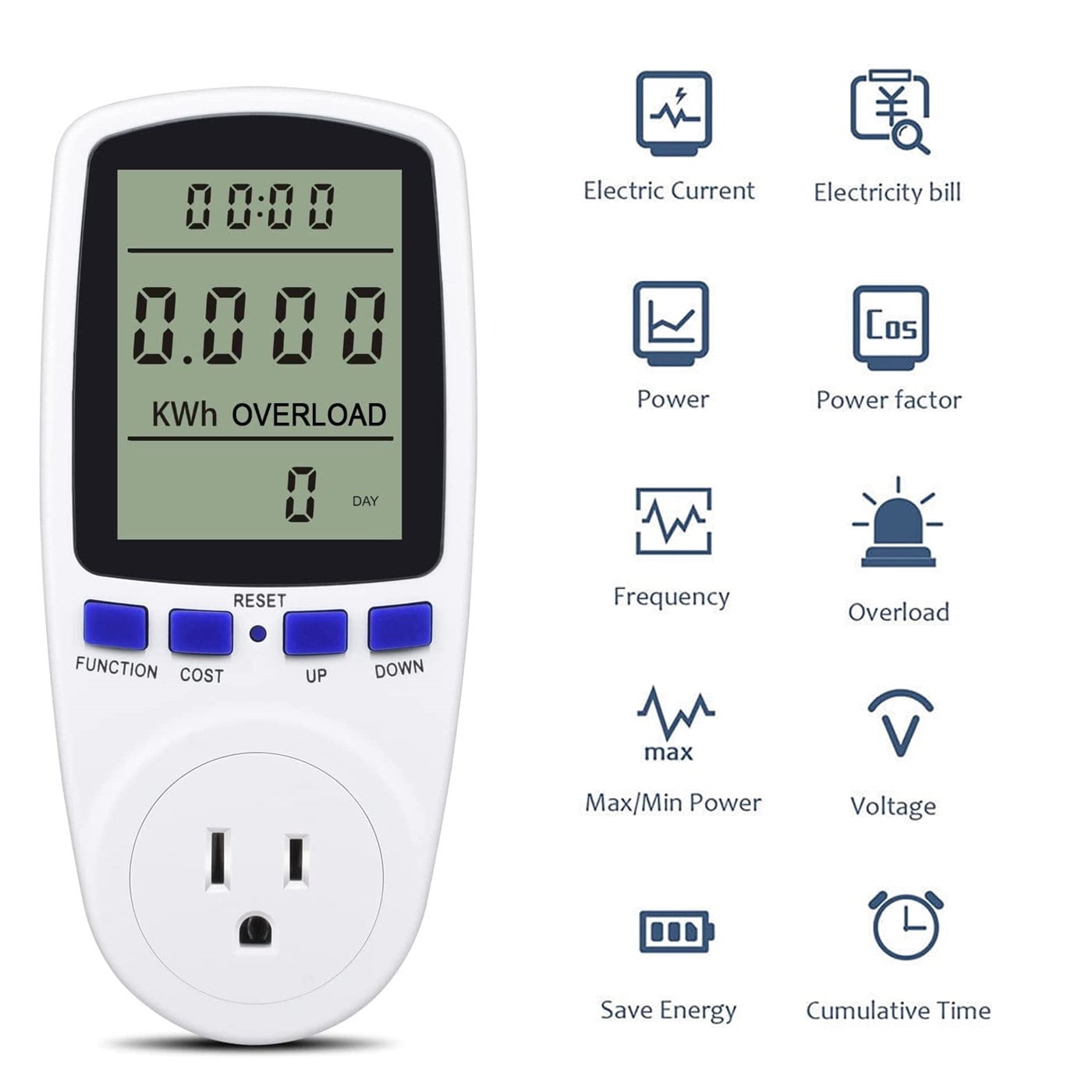 Electricity Usage Monitor LCD Plug in Power Meter, Overload Protection ...
