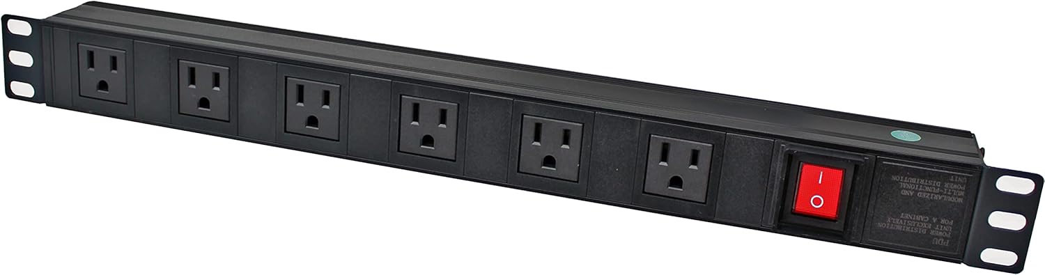 Electriduct 1U Rack Mount Power Strip 6 Outlets Right Angle 125V/15A 6 ...