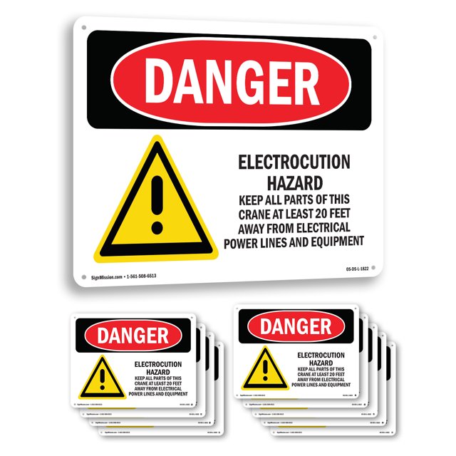 Electrocution Hazard Crane OSHA Danger Rigid Plastic Sign 18 Inch x 12 ...