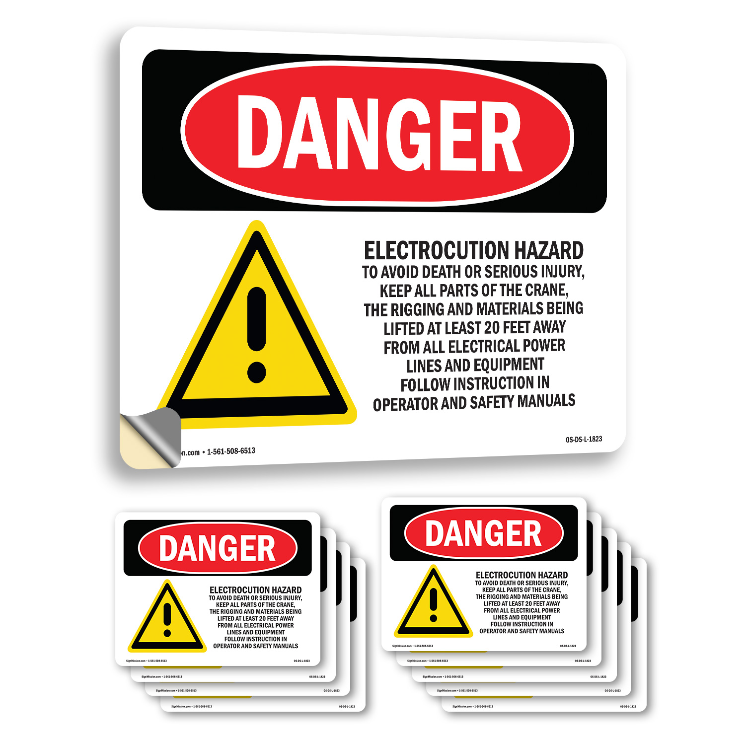 Electrocution Hazard Crane OSHA Danger Vinyl Decal Label 10 Inch x 7 ...
