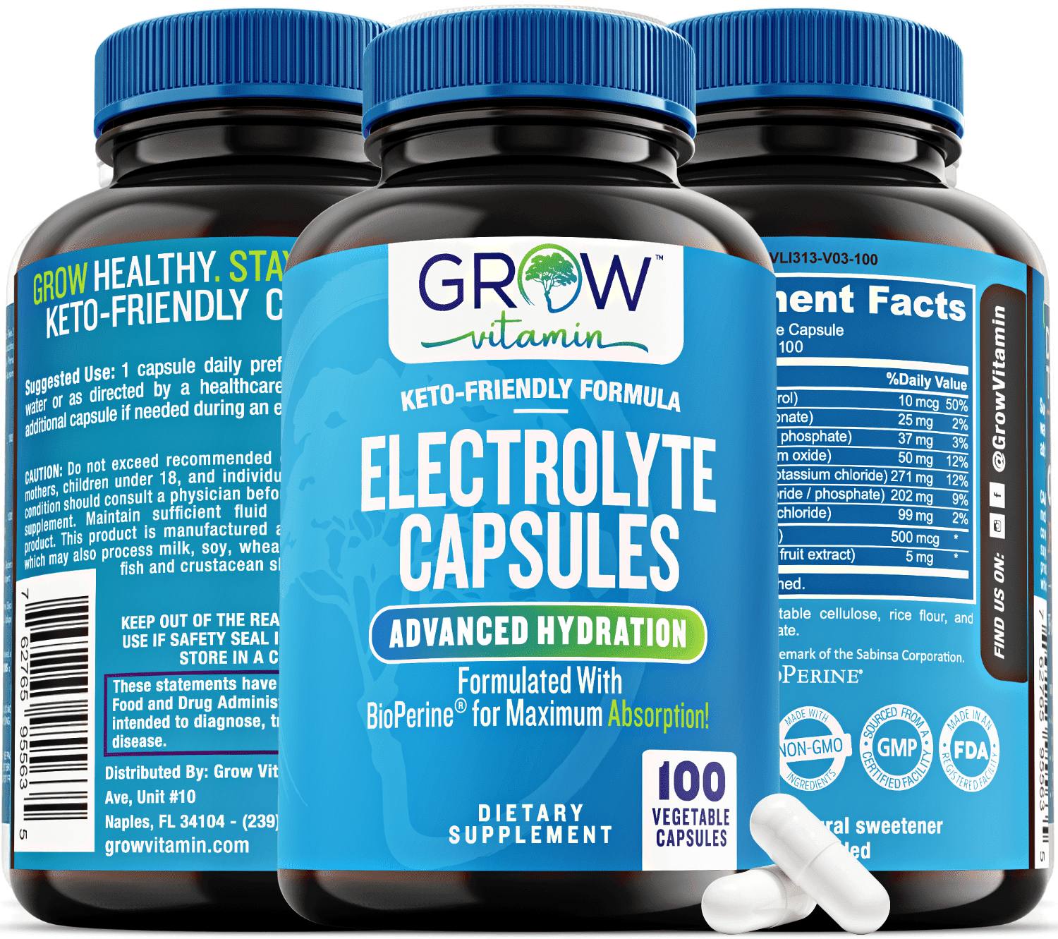 Grow Vitamin Electrolyte Capsules Supplements for Supporting Energy ...