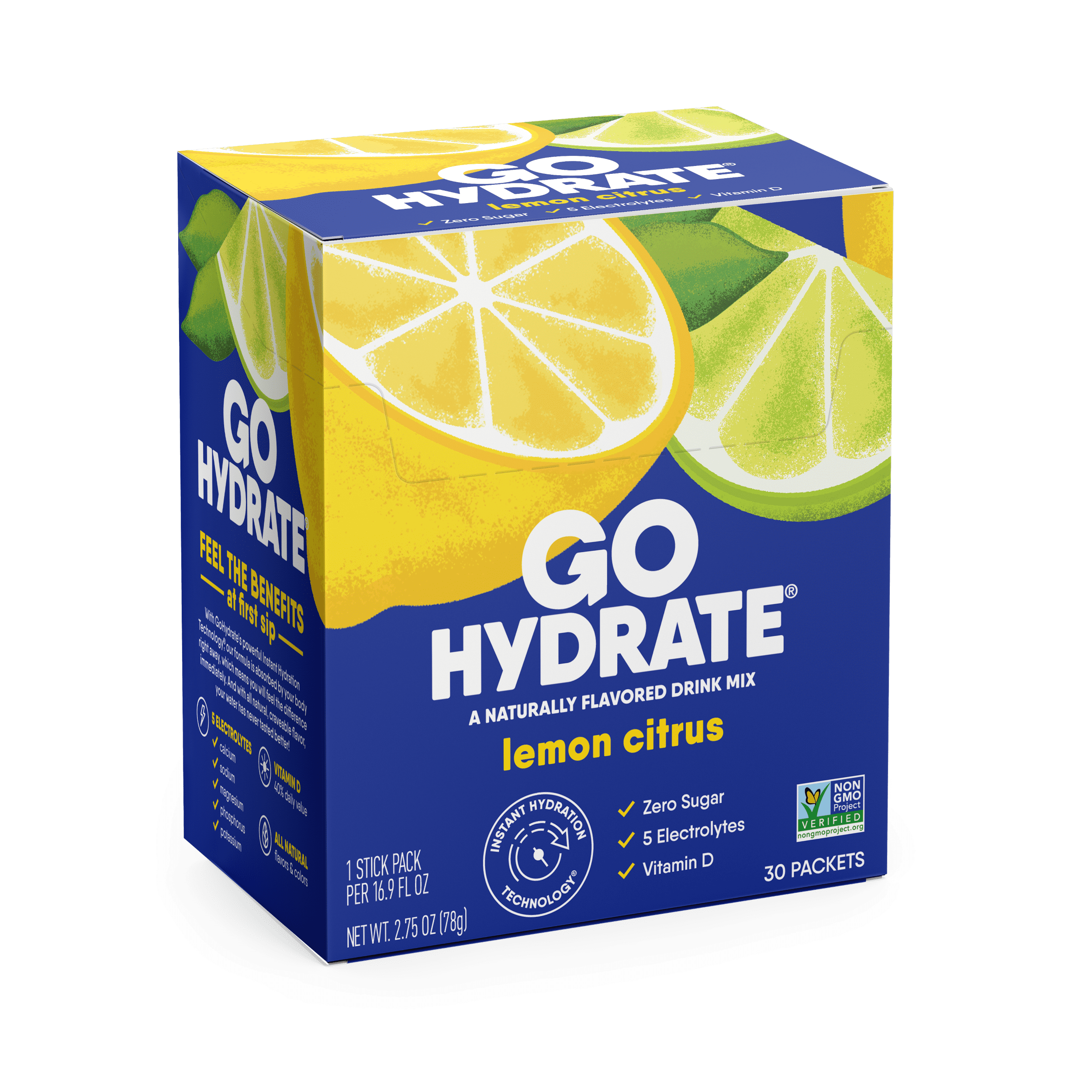 GoHydrate Electrolyte Hydration Powder, Lemon Citrus, Vitamin D, 30 ...