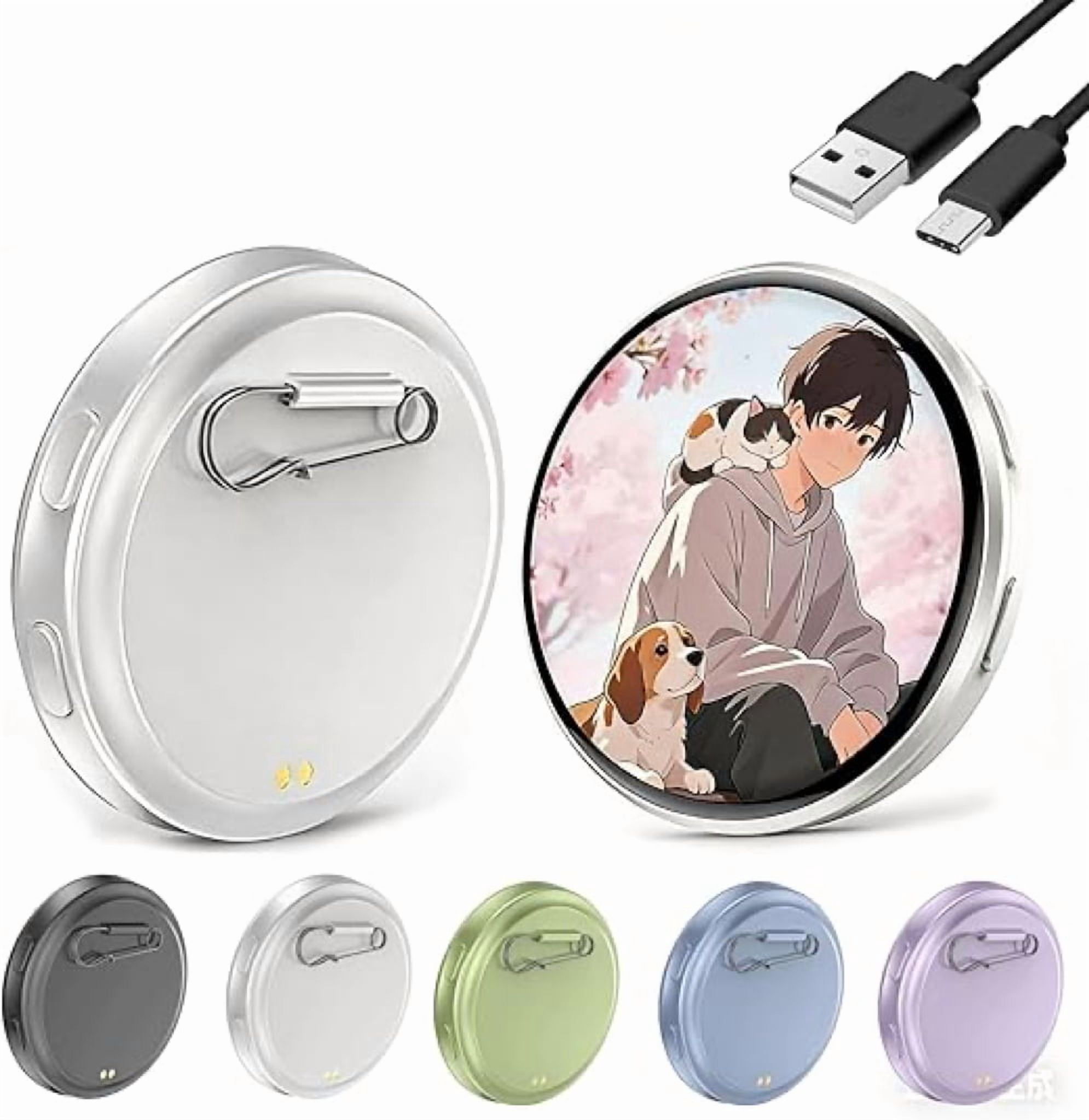 Electronic Badge Digital Display Pin, 1.8'' HD Touch Screen Electronic ...