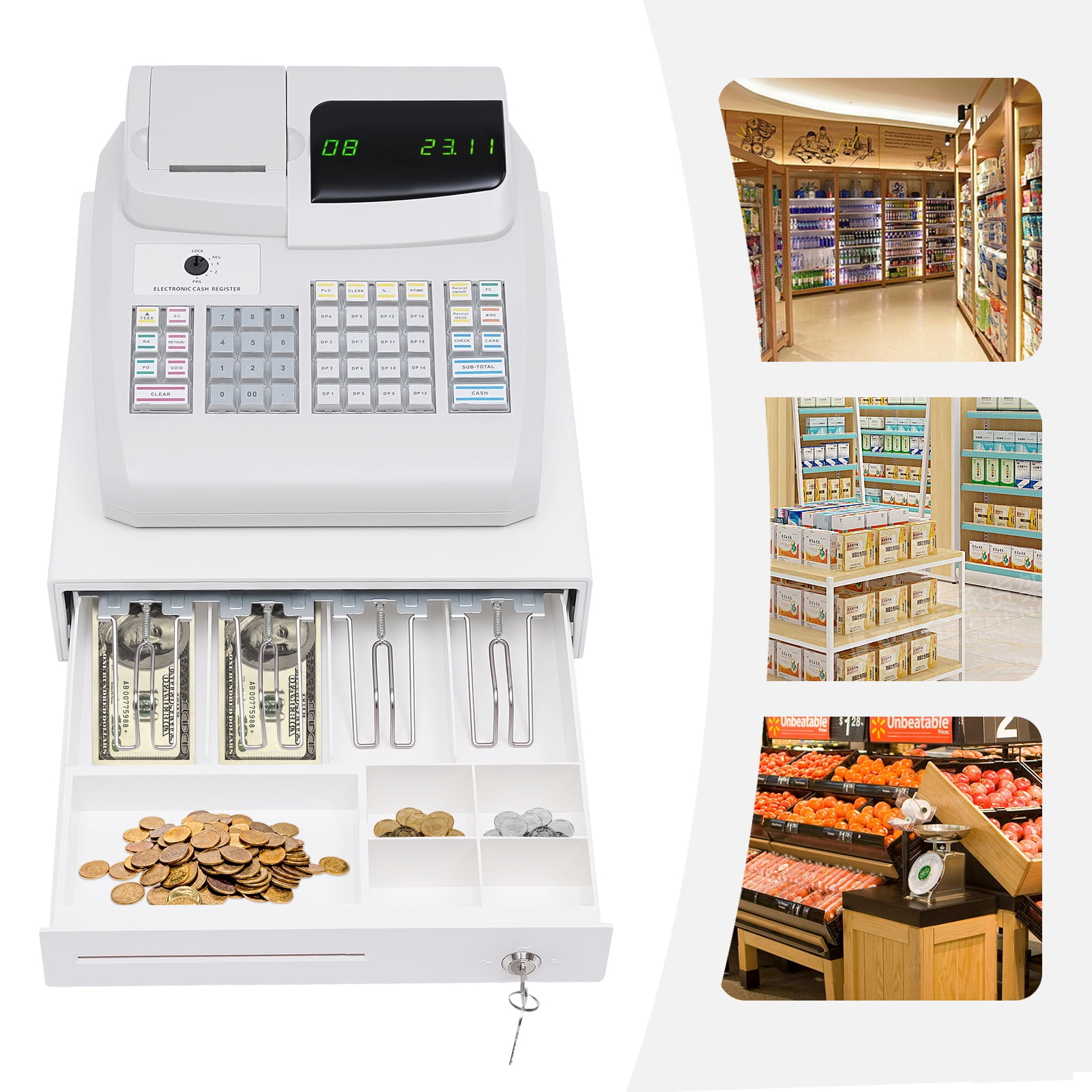 Electronic Cash Register Drawer Box w/ Key LED Display for Retail ...