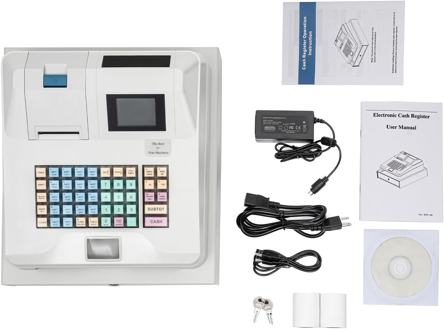 Electronic Cash Register with Drawer Cash Box 48 Keys POS Casher 8 ...