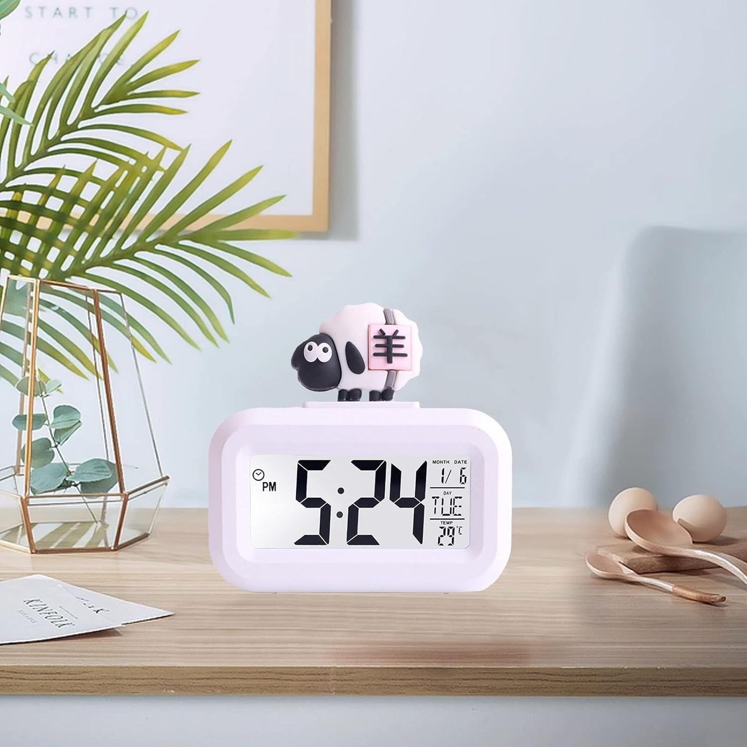 Electronic Clo Cute Pink Pig White Sheep Shape Plastic Digital Alarm ...