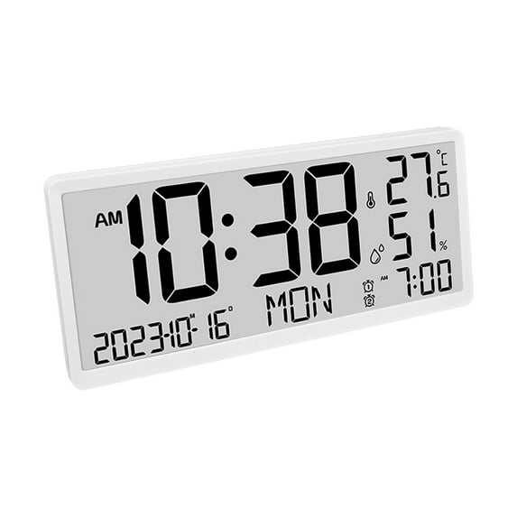 Electronic Clock LCD Digital Wall Clock with Temperature Humidity Time ...