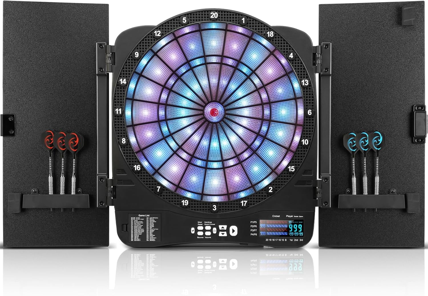 Electronic Dart Board Cabinet Set, Illuminated Target Dartboard for ...