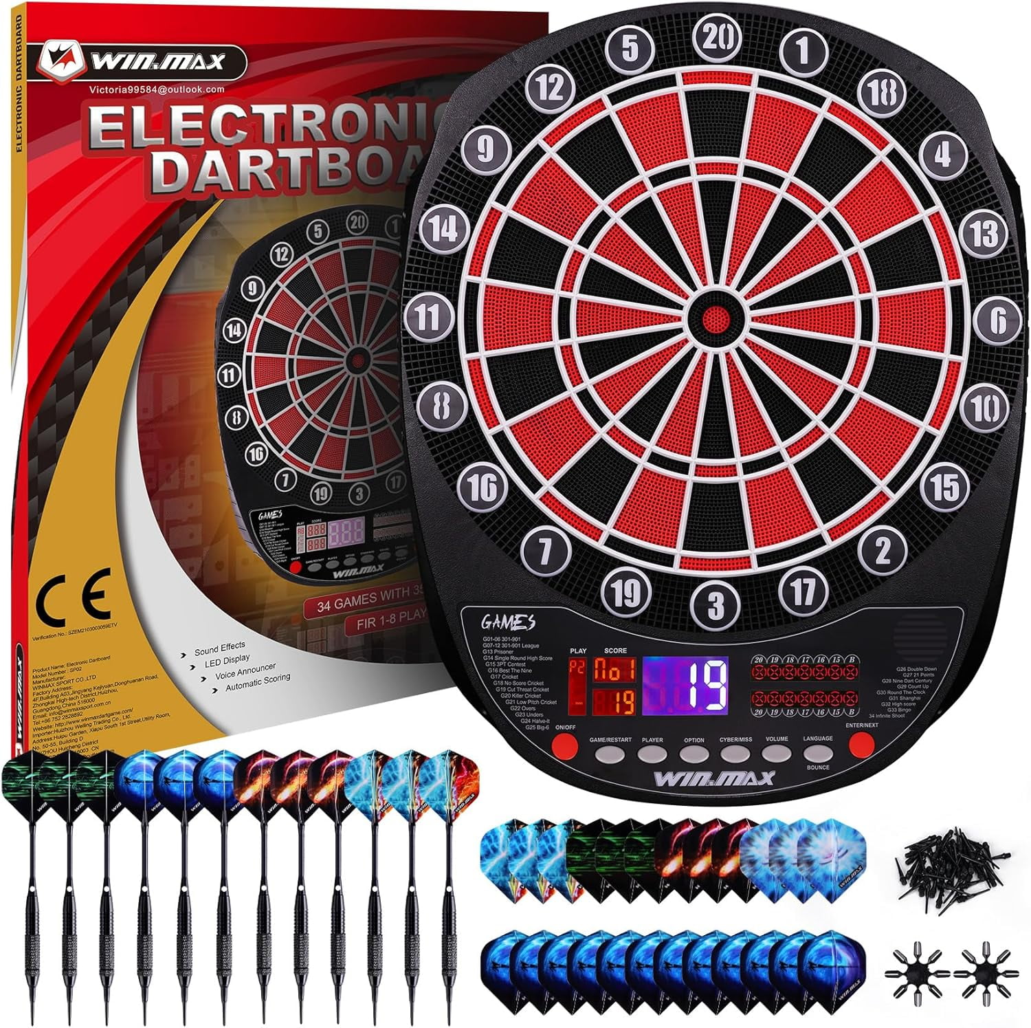 Electronic Dart Board Soft Tip Dartboard Set LED Displays 3 Languges ...