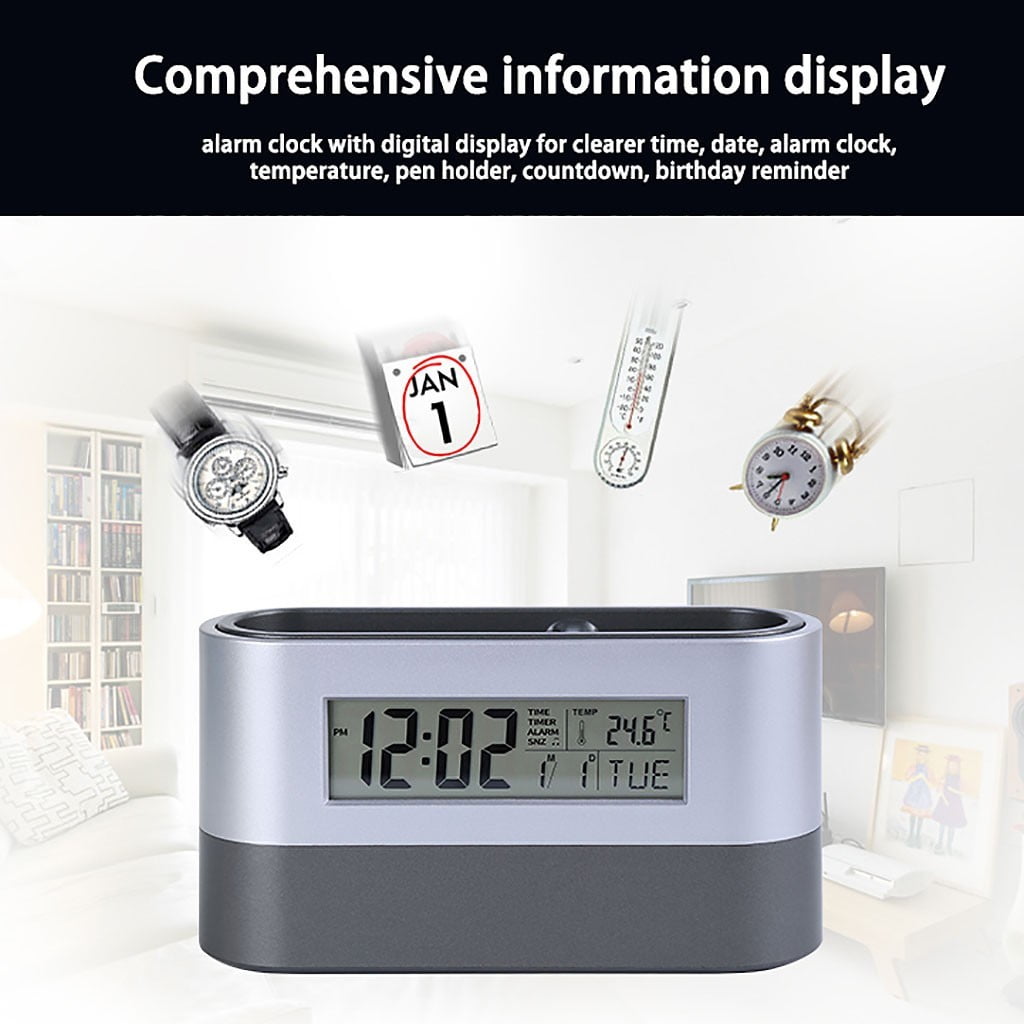 Electronic Digital Pen Holder Alarm Clock Temp Calendar Alarm Clock ...