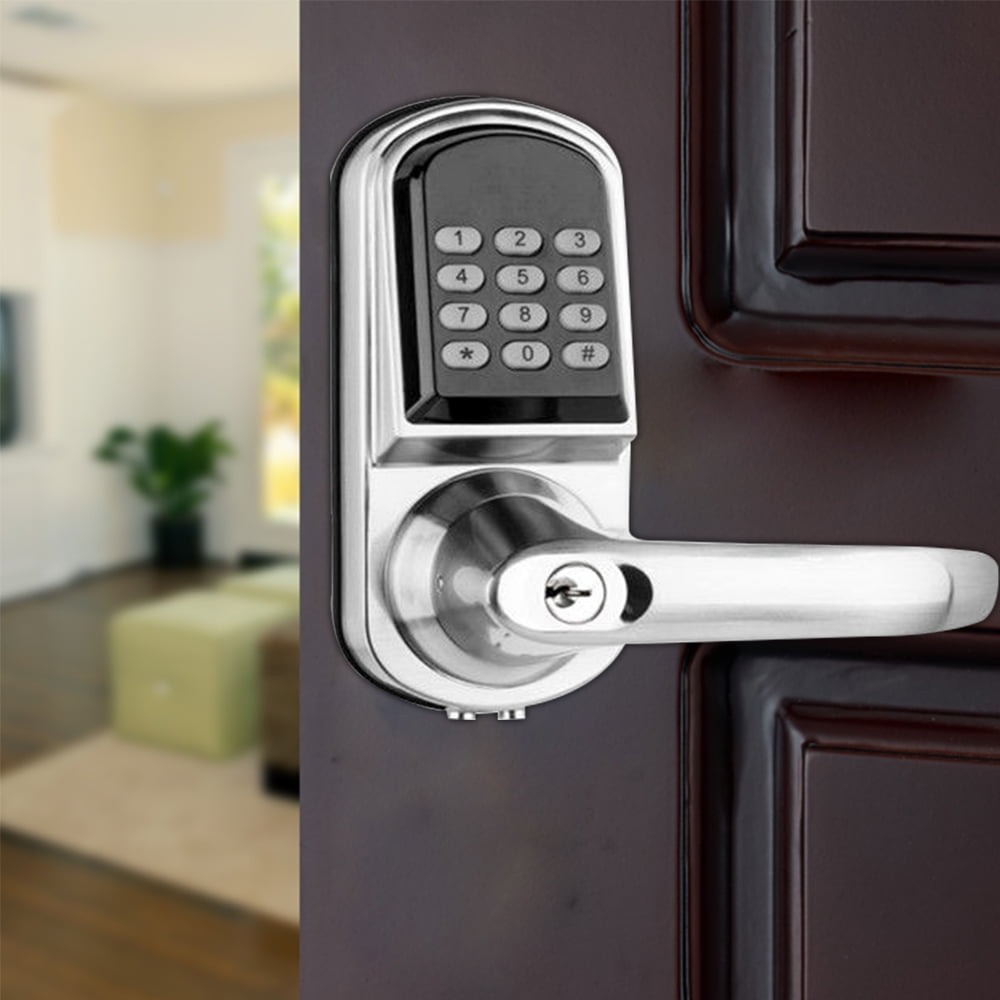 Electronic Door Lock with Keypad & Card Swipe, Brushed Nickel Left ...
