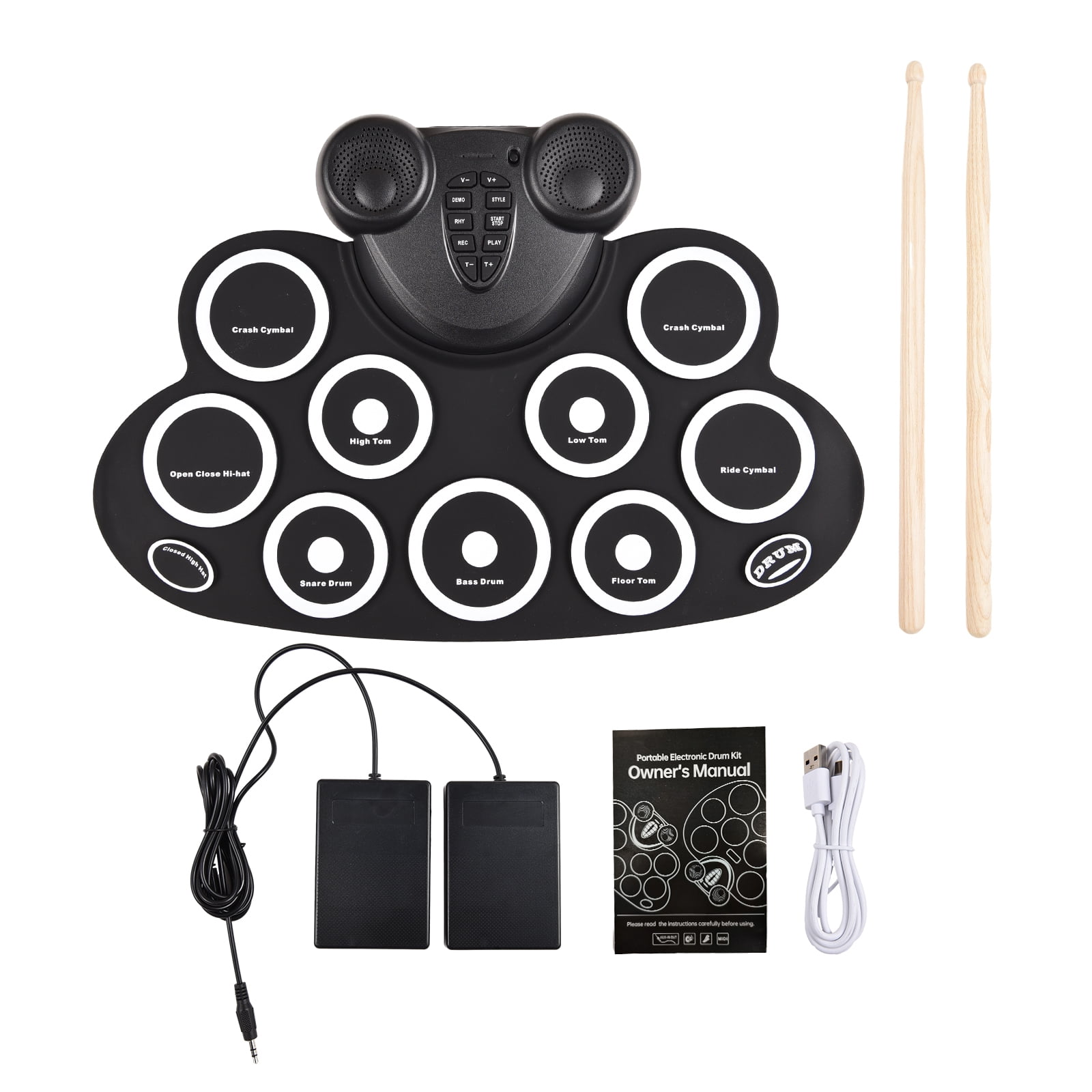 Electronic Drum,9 Pads Dual Pedal 9 Pads Drumsticks Pedal 9 Midi ...