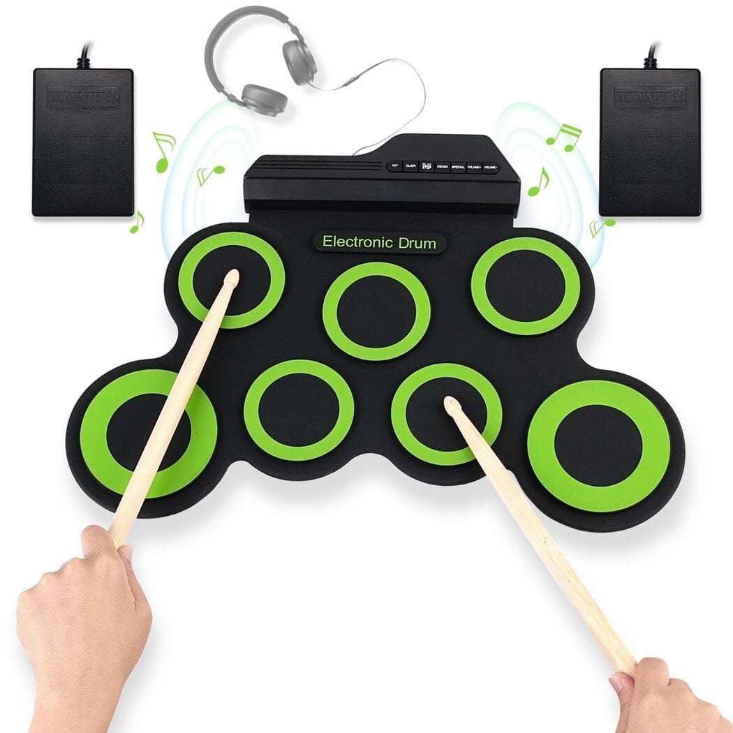 Electronic Drum Pad Kit, 7 Pads Roll Up Drum Set with 3.5mm Headphone ...