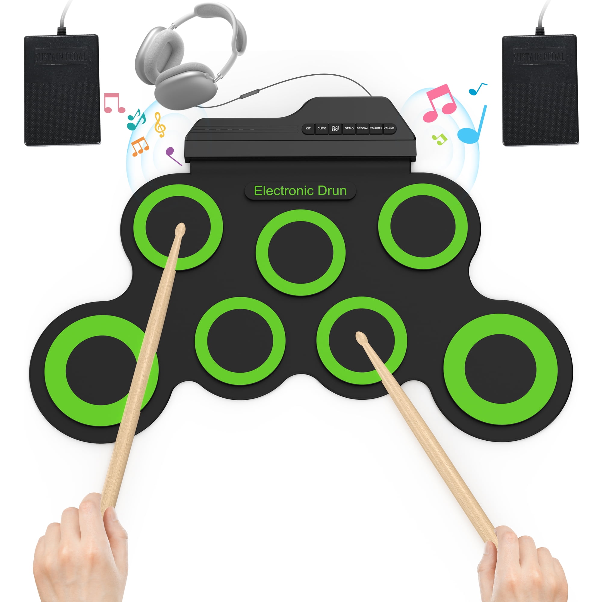 Udreamer Electric Drum Set, 7-Pad Bluetooth Portable Electronic Drum ...
