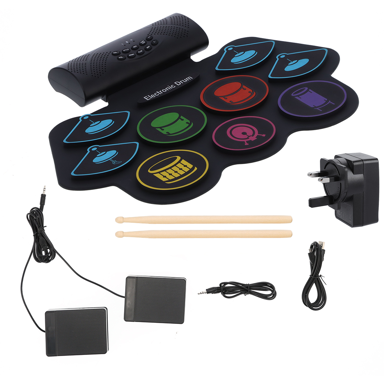 Electronic Drum Pad Set Bluetooth Foldable Kit with Battery Speaker 100 ...