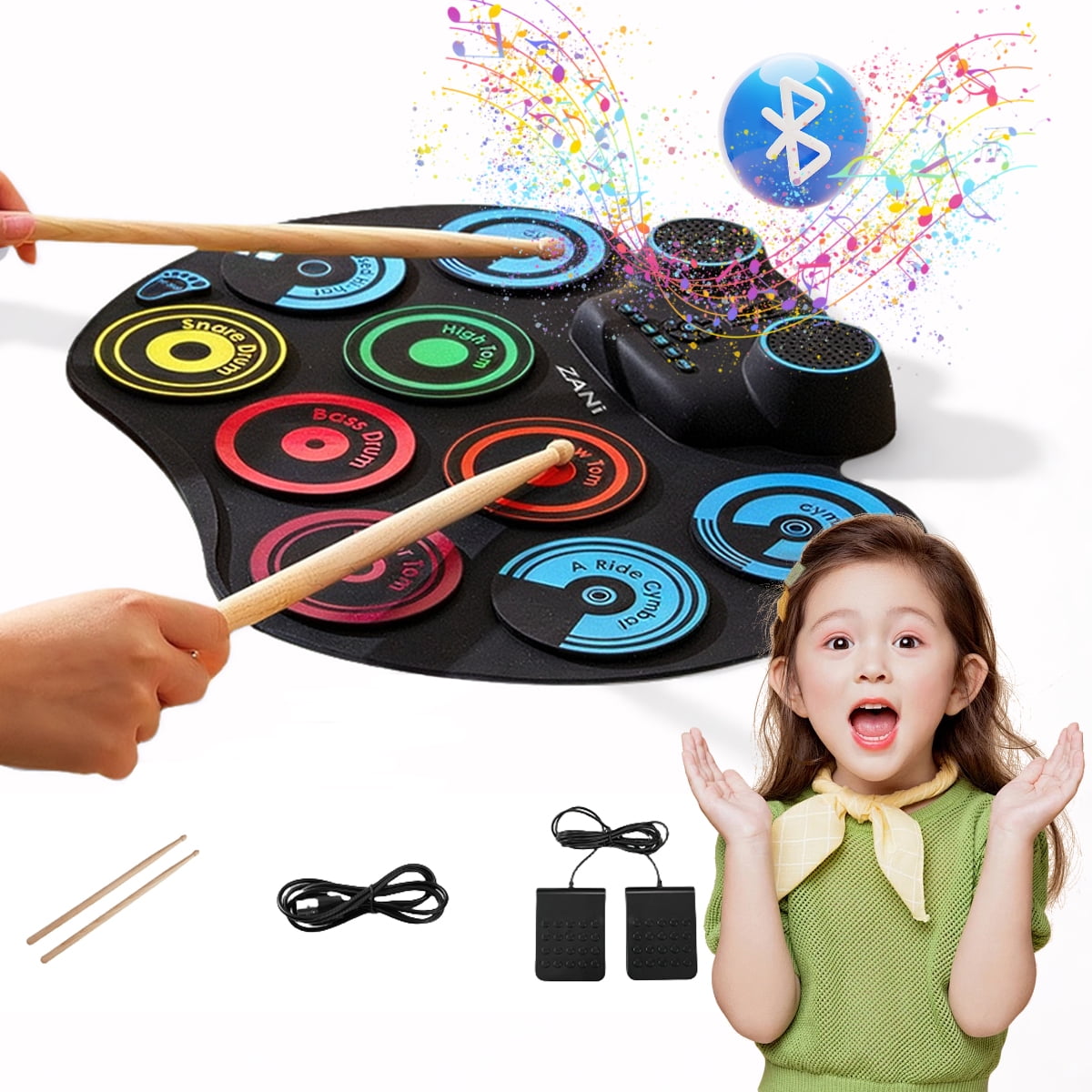 Electronic Drum Set,10-Pads with Bluetooth Electric Drum Set for Kids ...