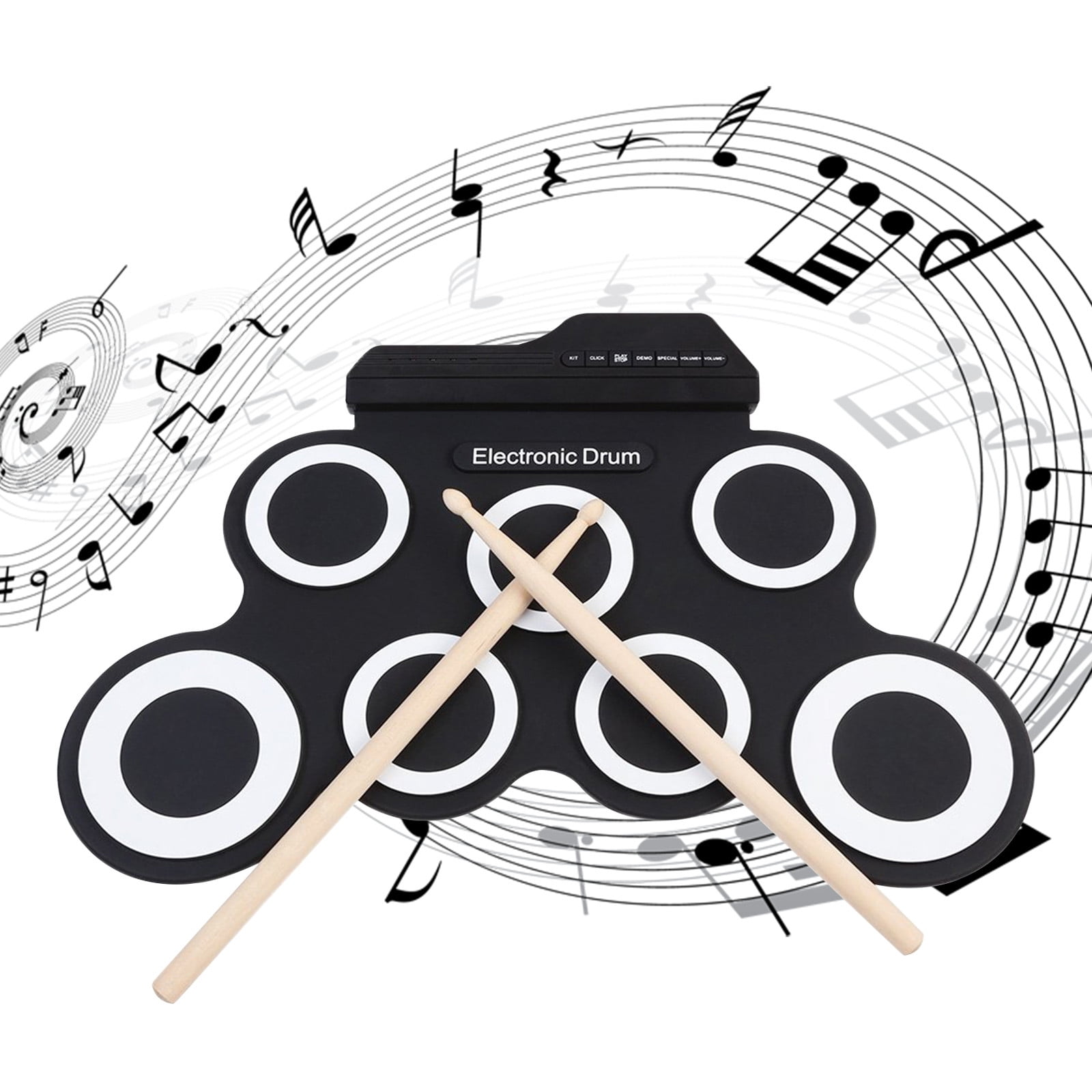 Electronic Drum Set, 9-Drum Practice Pad with Headphone Jack, Roll-up ...